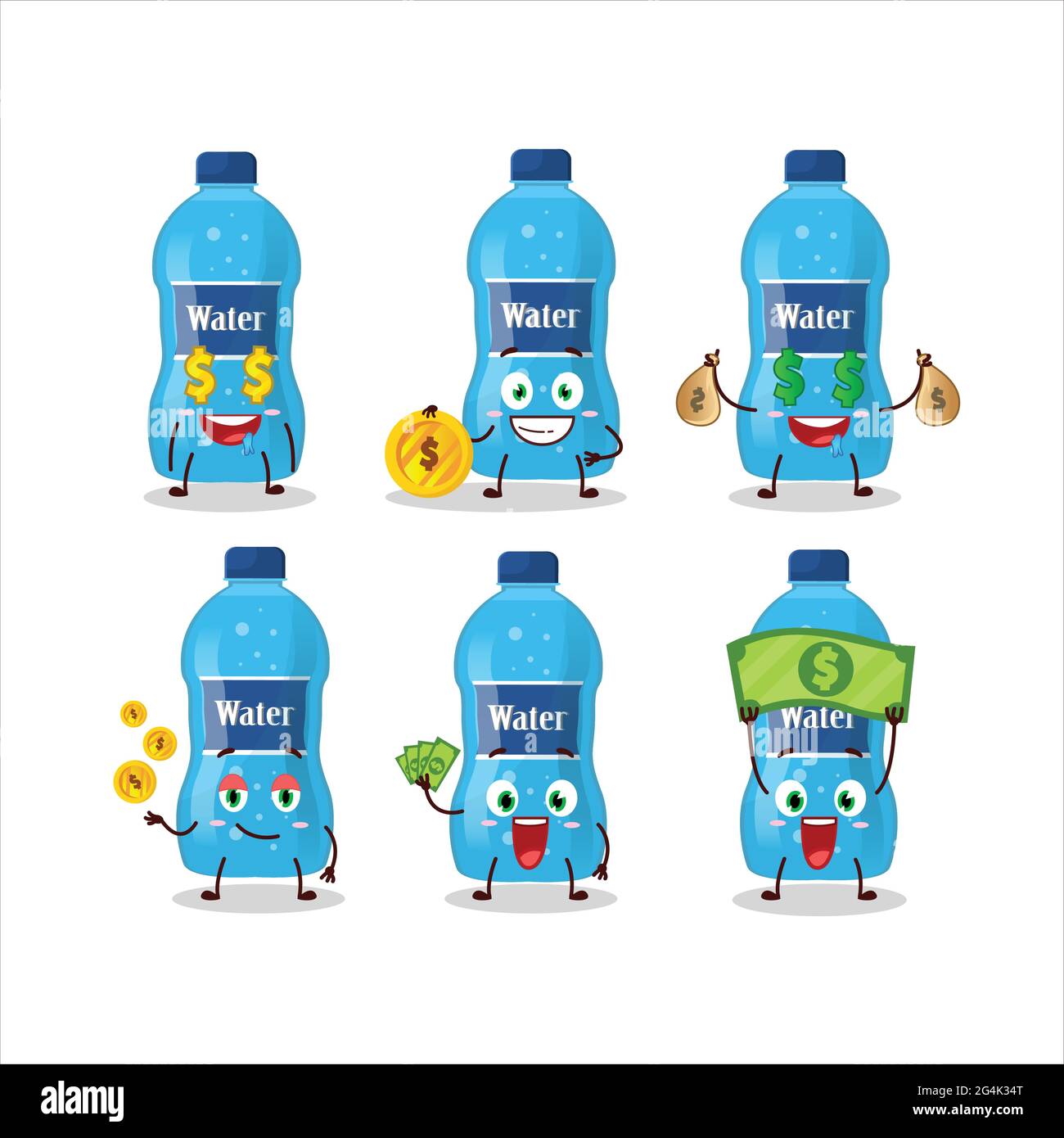 Water bottle cartoon character with cute emoticon bring money. Vector ...