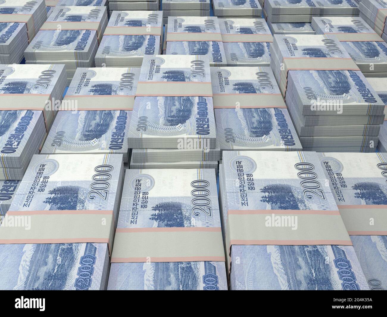 Money of North Korea. North Korean won bills. KPW banknotes. 2000 won ...