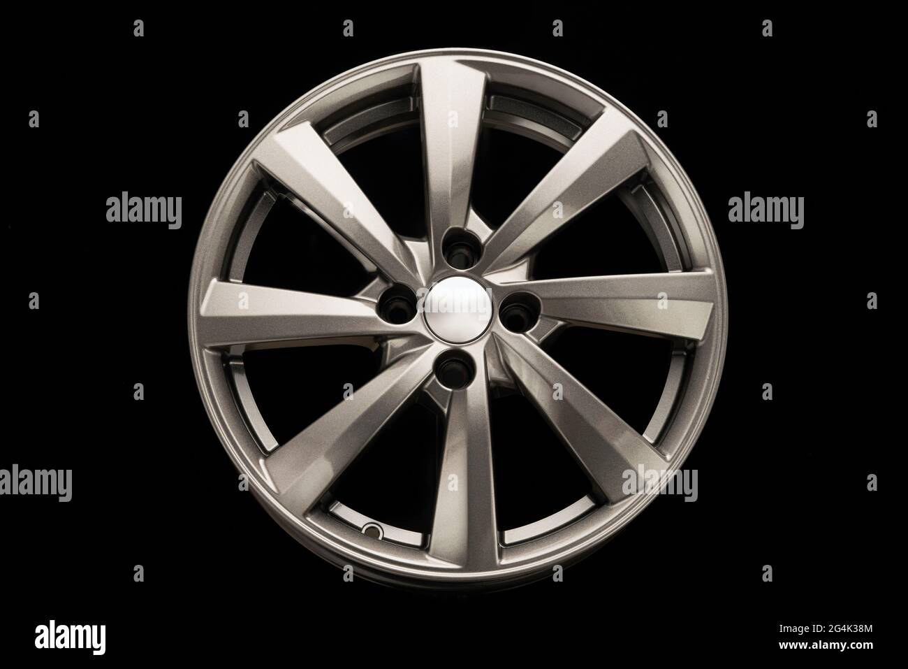 grey alloy wheel, modern auto parts. black background front view Stock ...
