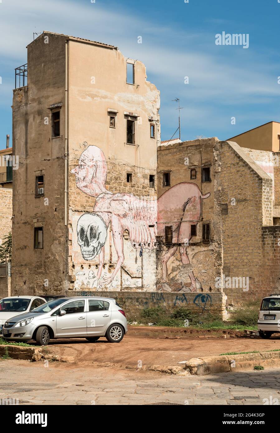 Palermo, Sicily, Italy - October 5, 2017: The walls of the old ruined ...