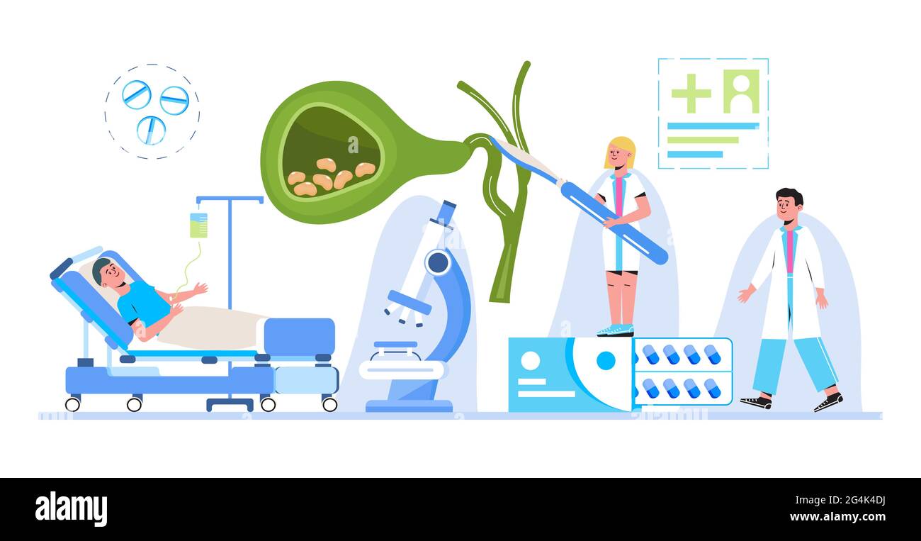 Gallbladder concept vector. Doctors treat gallstones. Biliary ...