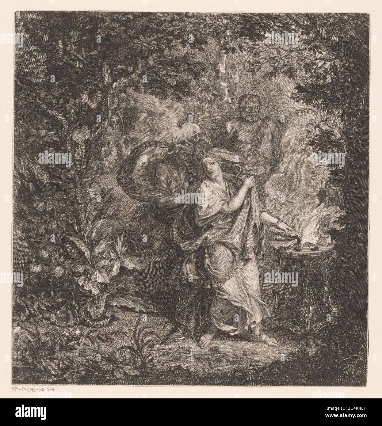 Mythological scene with a sacrificing queen in a forest, possibly ...