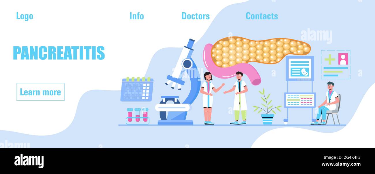Pancreatitis concept vector. Pancreas doctors examine. Tiny therapist ...