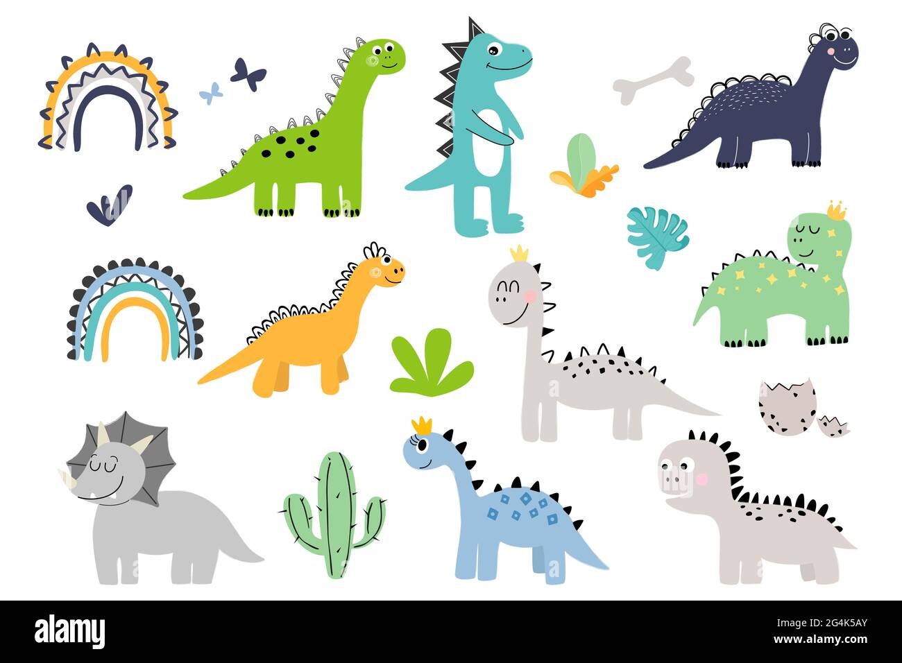 Cute cartoon dinosaur collection for kids. Vector illustration Stock ...