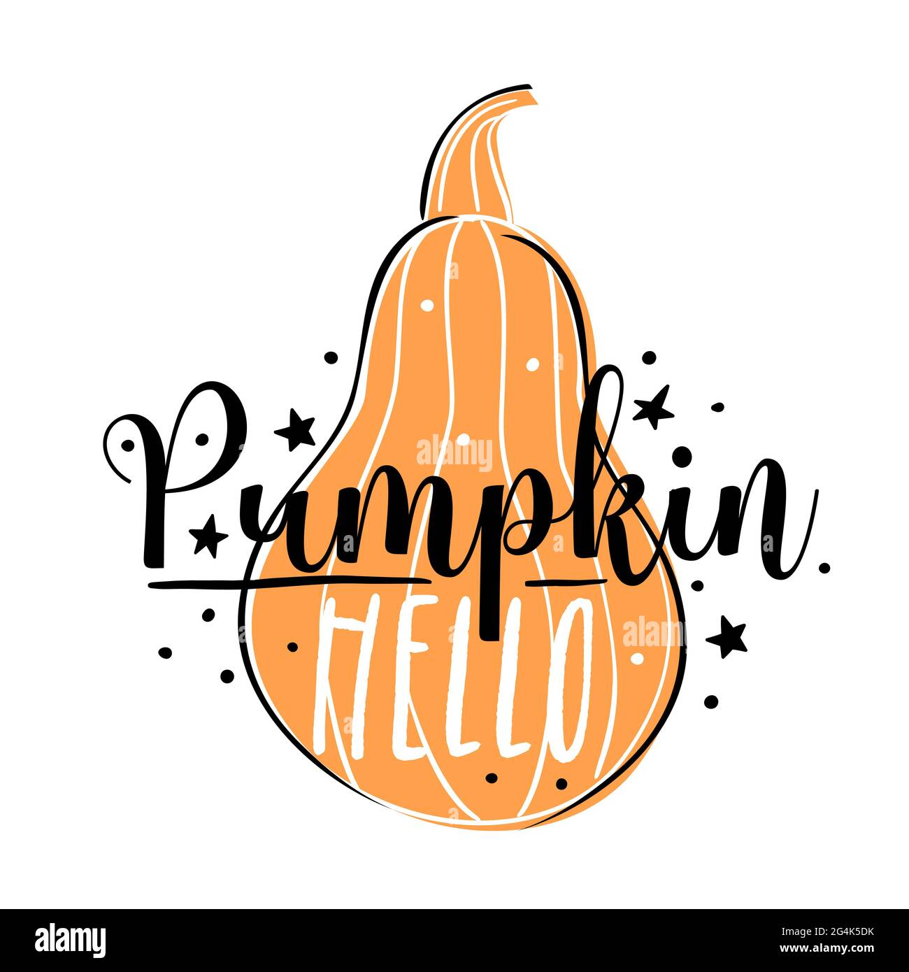 Hello pumpkin in doodle style. Vector print illustration Stock Vector ...