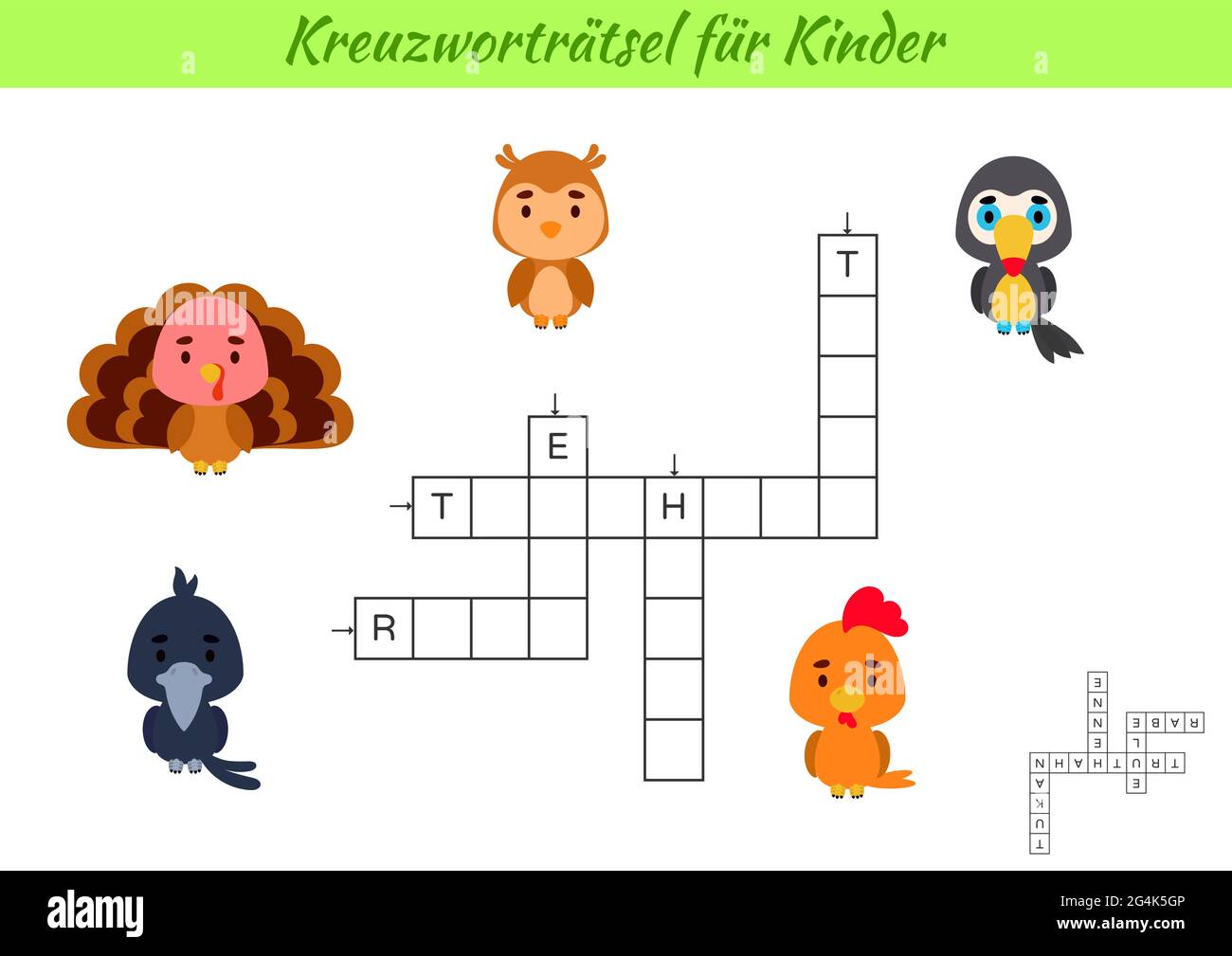Crossword for kids in German with pictures of birds. Educational game ...