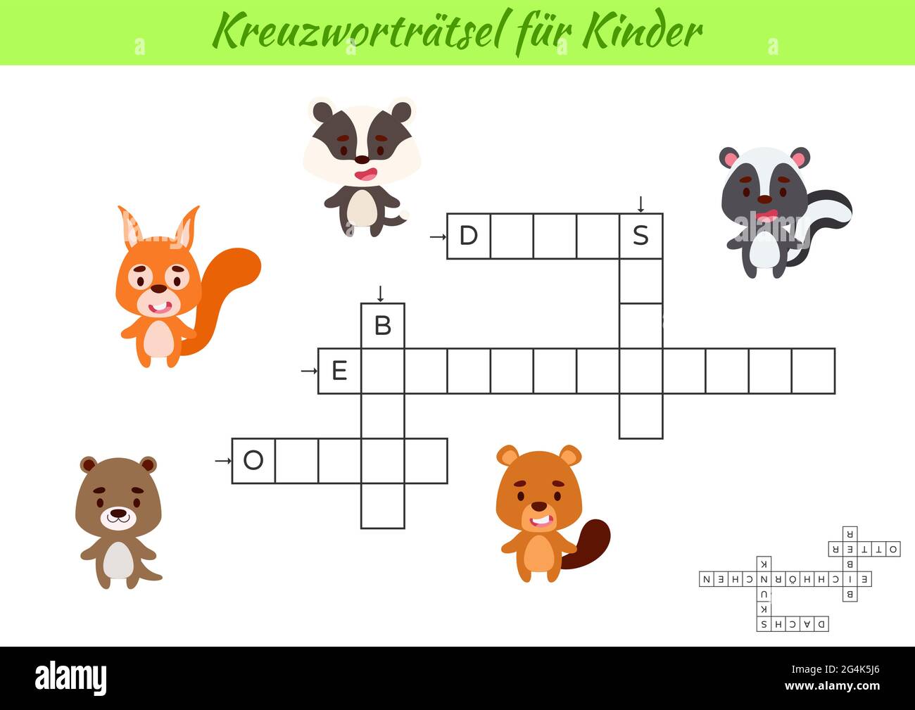 Crossword for kids in German with pictures of animals. Educational game ...