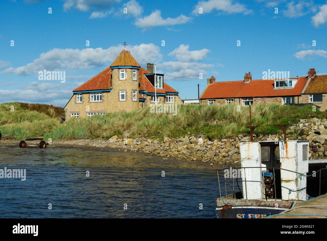 Beadnell Harbour, Beadnell, Northumberland, UK; attractive house with ...