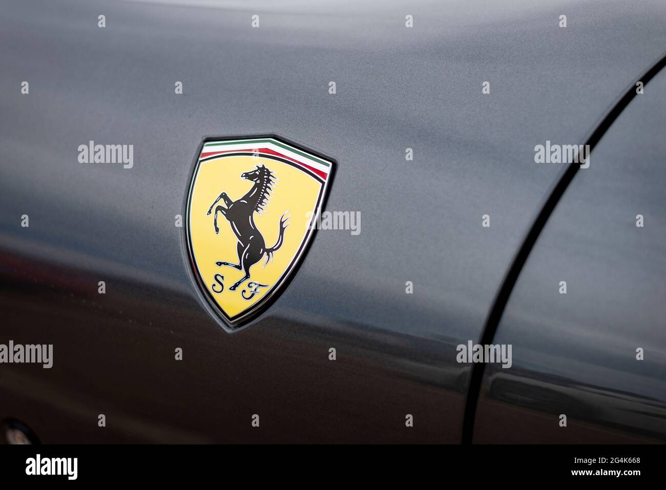 A Ferrari logo seen on a car during the Ferrari Challenge races at the ...