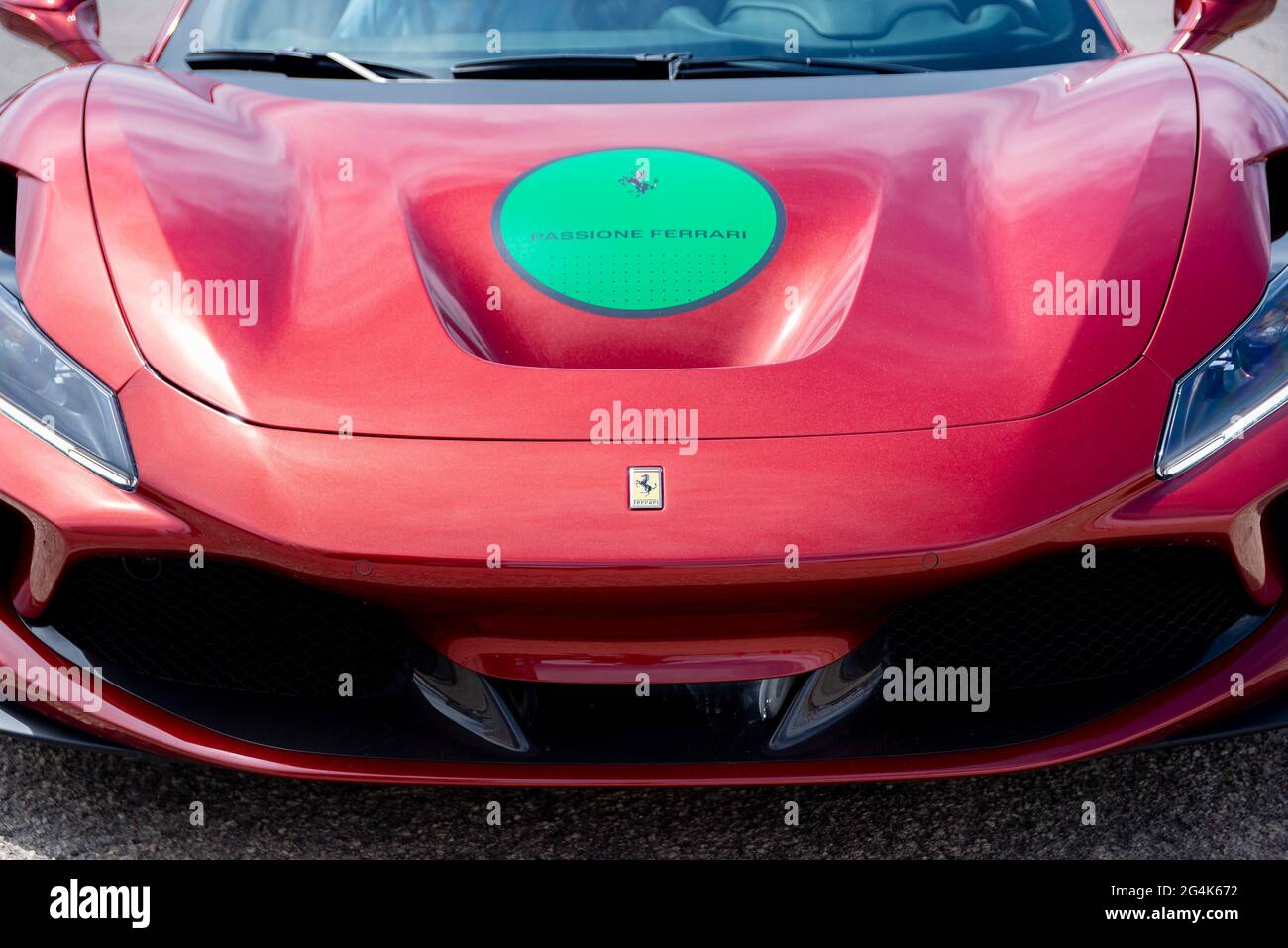 A Ferrari logo seen on a car during the Ferrari Challenge races at the ...