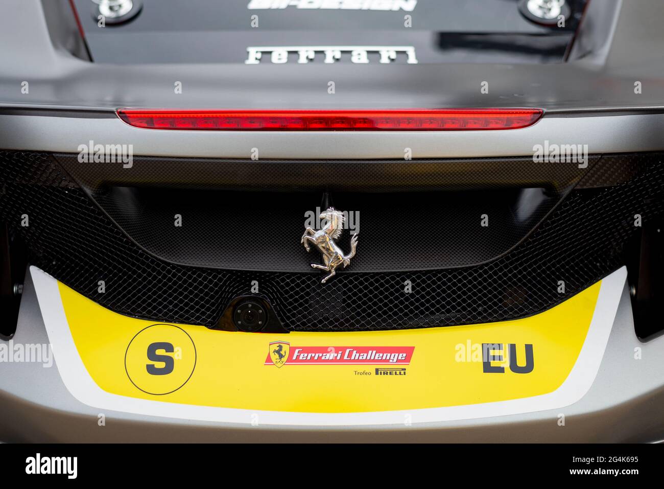 A Ferrari logo seen on a car during the Ferrari Challenge races at the ...
