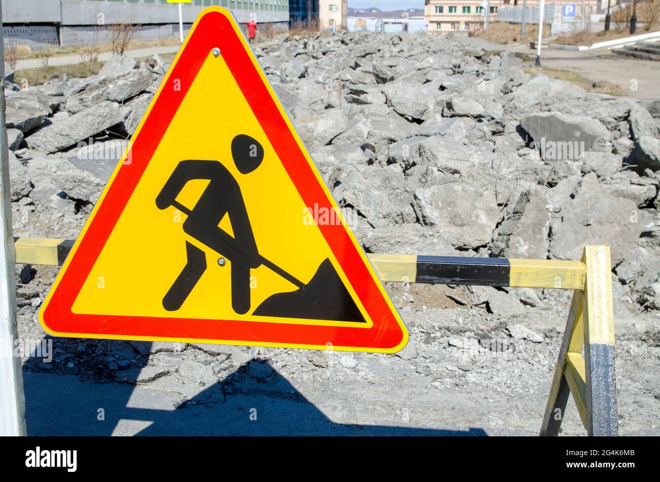 Road signs at the construction site Stock Photo - Alamy