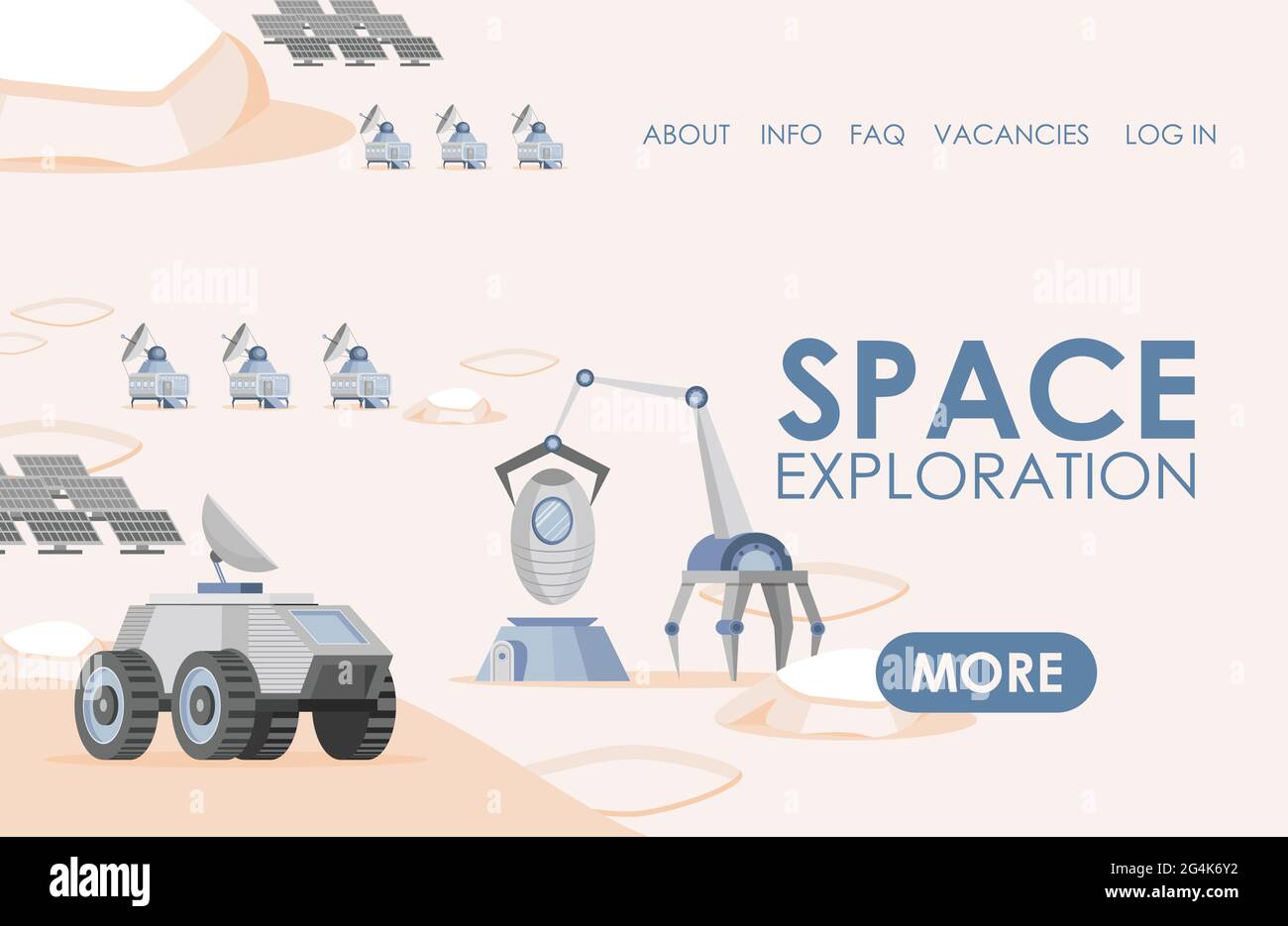 Space exploration landing page template with text space. Solar panels ...