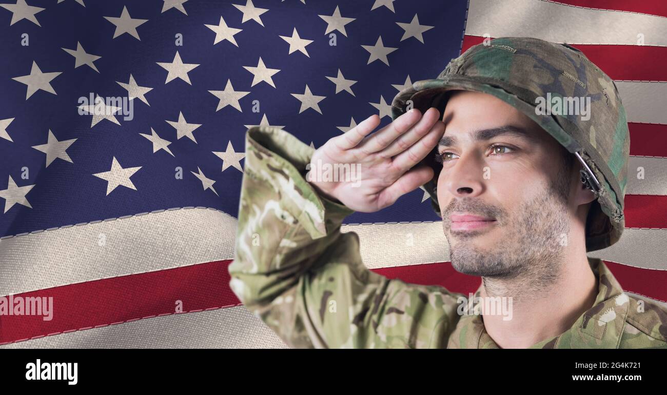 Soldier saluting american flag hi-res stock photography and images - Alamy