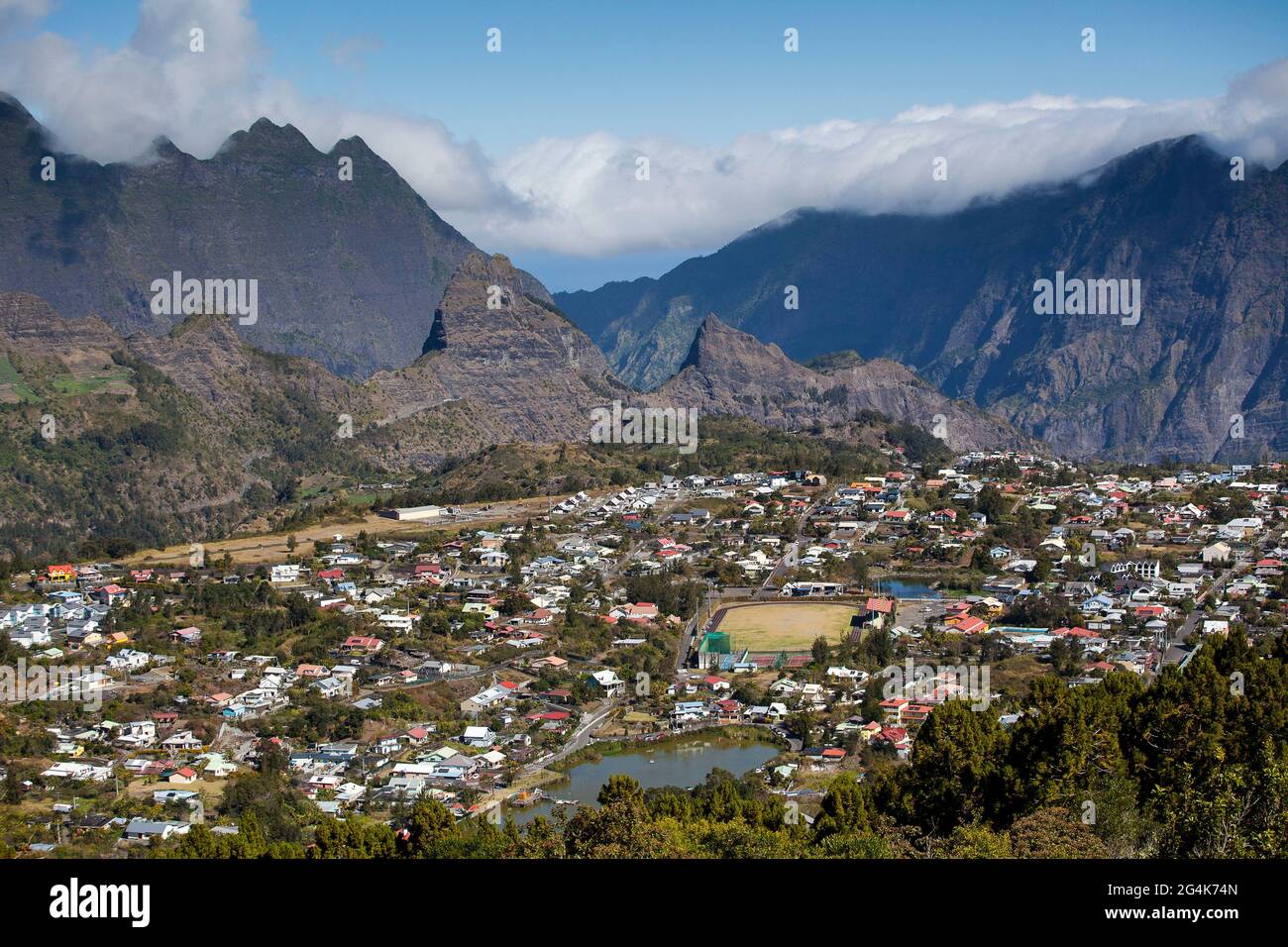 Reunion Island: the town of Cilaos in the caldera “Cirque de Cilaos ...