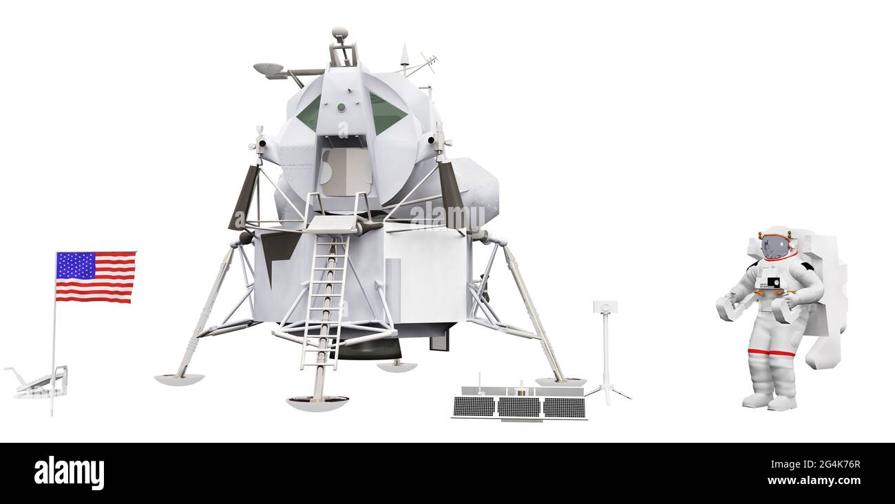 Lunar module and astronaut isolated on white background Stock Photo - Alamy