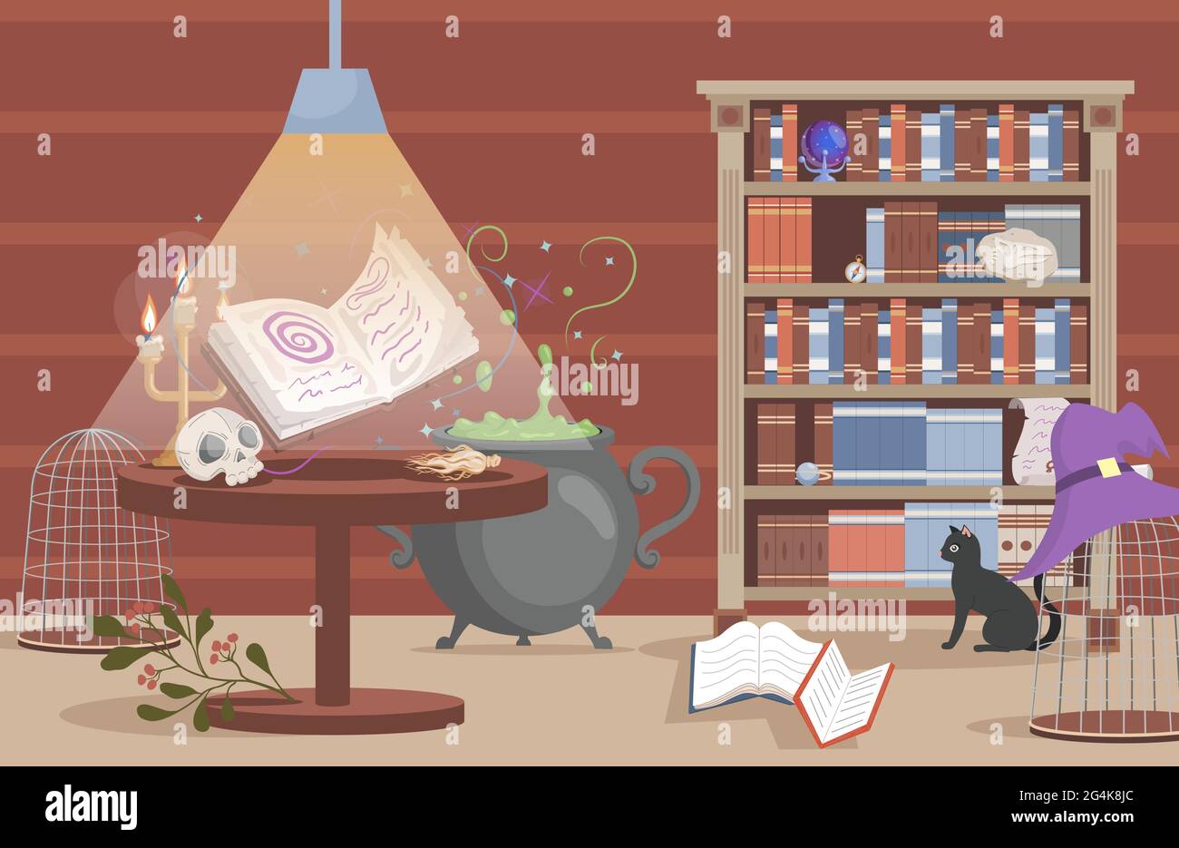 Interior of the house of witch vector flat cartoon illustration ...