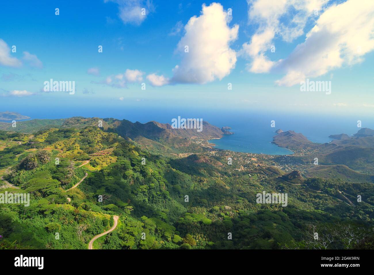 Marquesas Islands, French Polynesia: overview of the green mountains ...