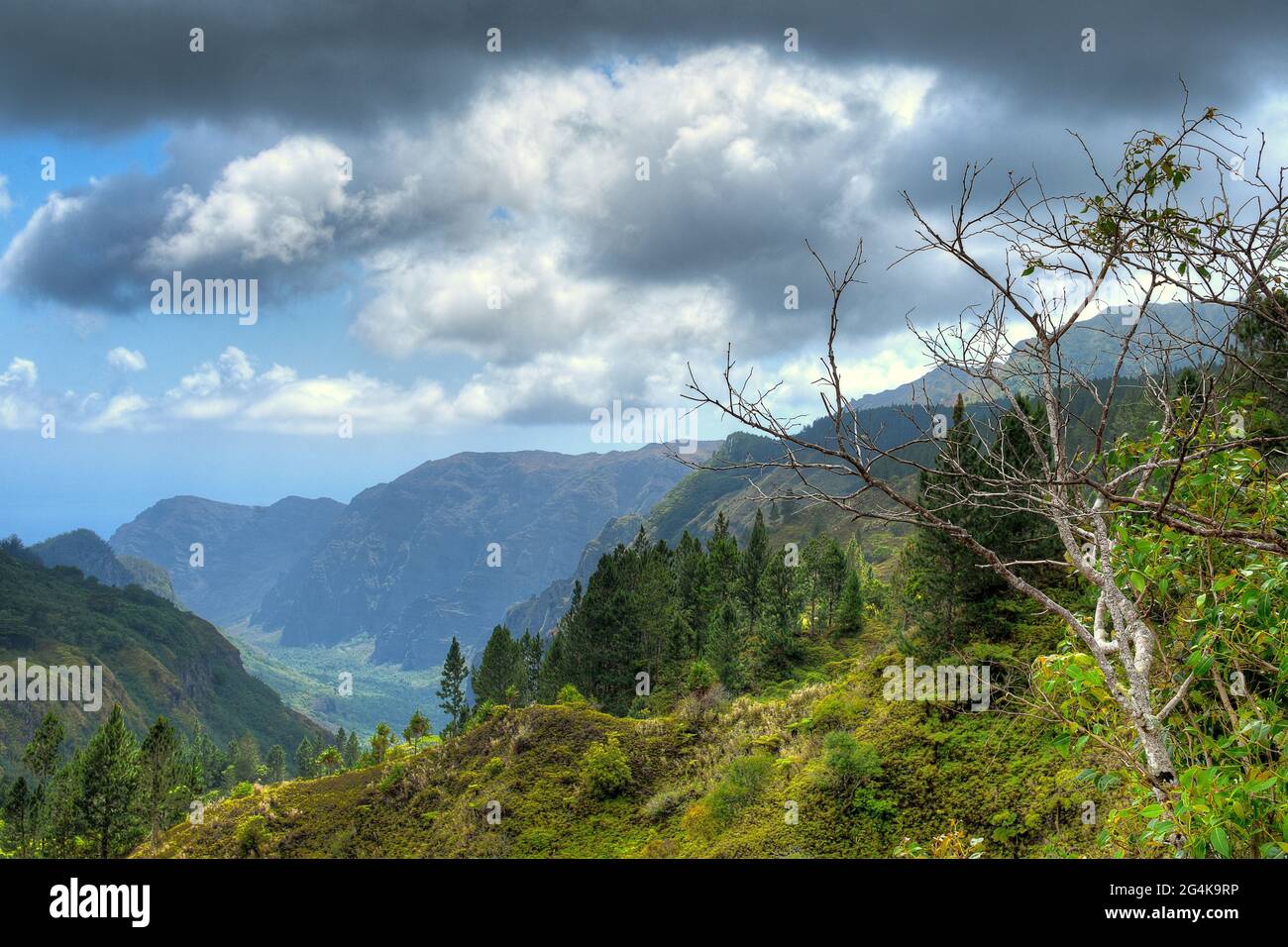 Marquesas Islands, French Polynesia: overview of the green mountains ...