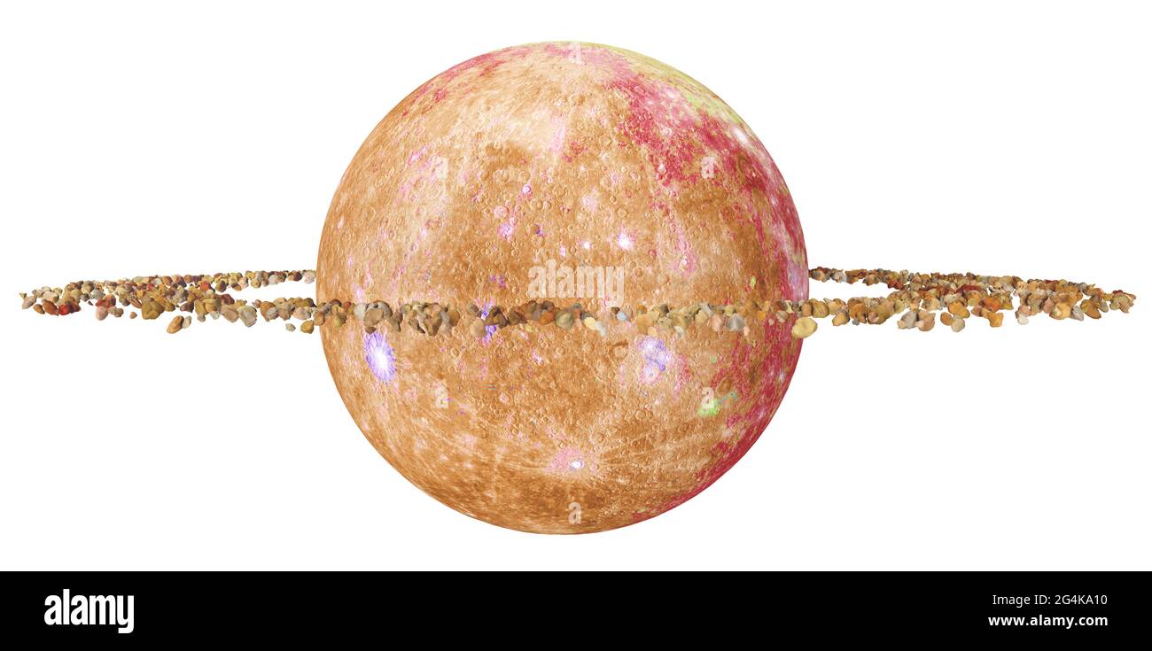 Planet with a ring system in a distant world isolated on white ...