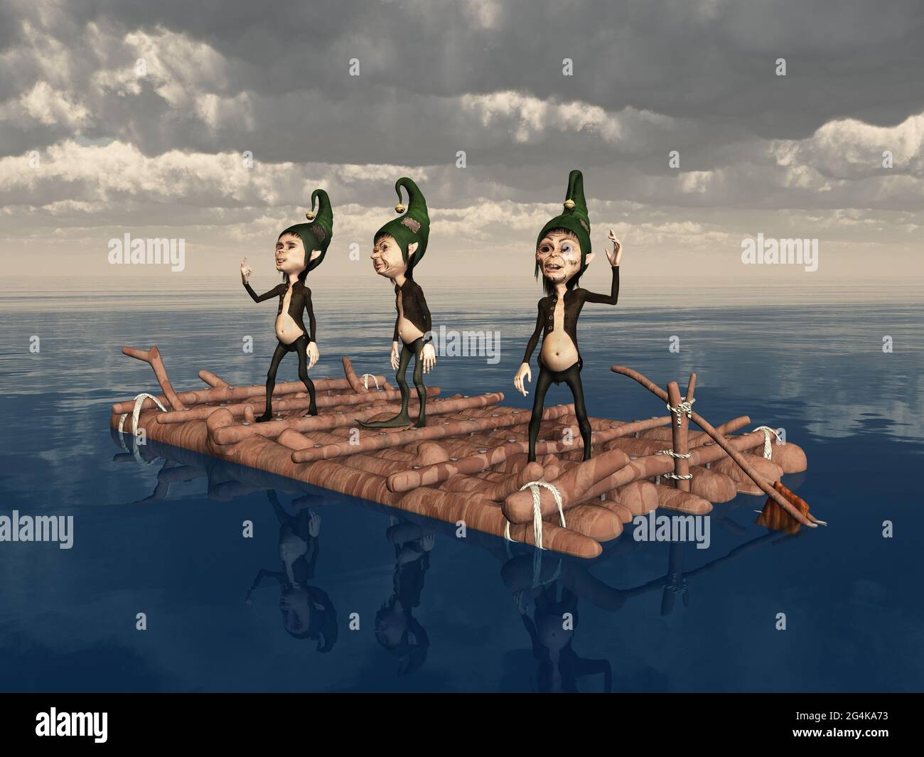 Dwarfs on a raft in the sea Stock Photo - Alamy