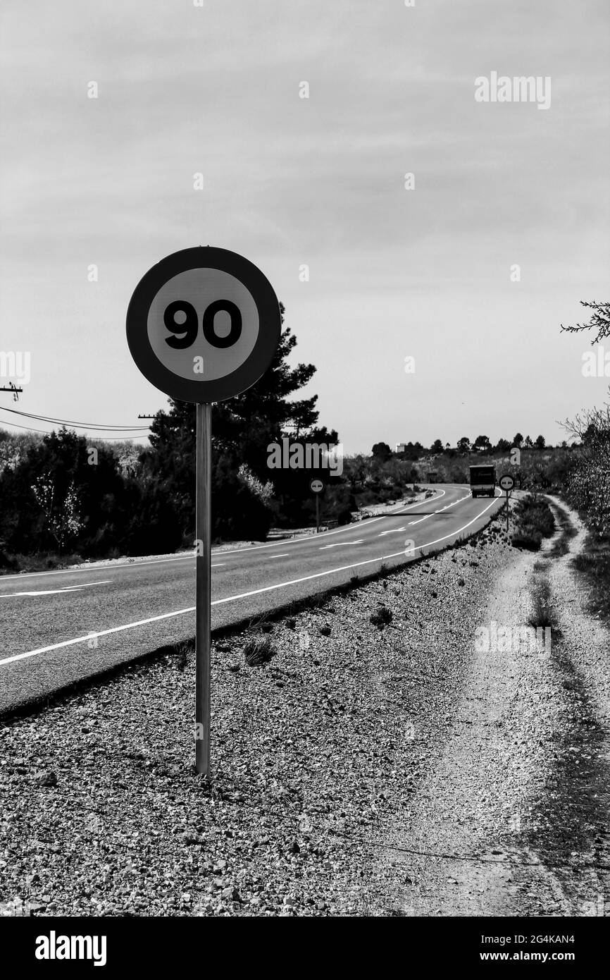 Isolated traffic sign speed Black and White Stock Photos & Images - Alamy