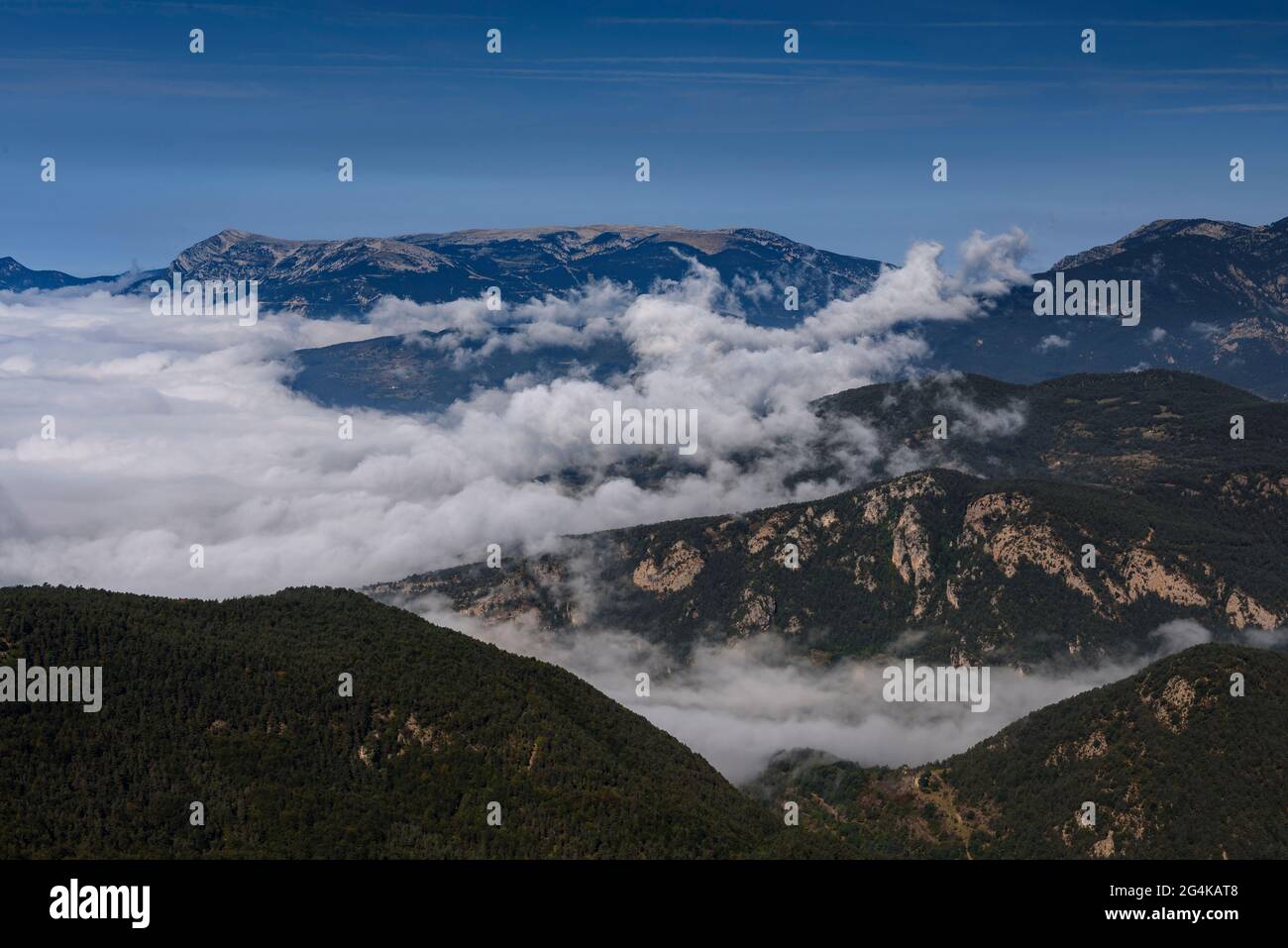 Port del Comte mountain range seen from the Rasos de Peguera massif in ...