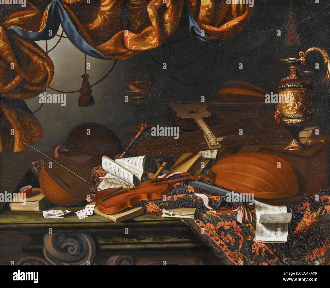Still life with books and musical instruments hi-res stock photography ...