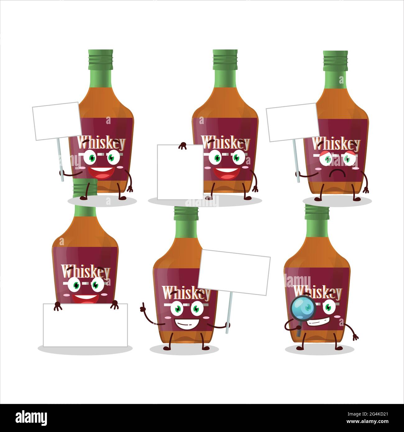 Whiskey bottle cartoon character bring information board. Vector ...