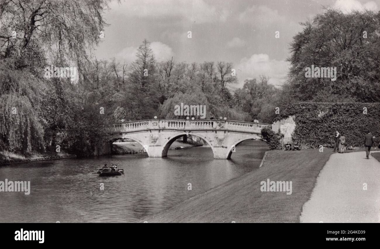 Clare Bridge, Cambridge, 1940s. Clare College Bridge over the river Cam ...