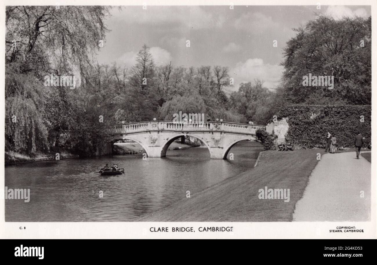 Clare Bridge, Cambridge, 1940s. Clare College Bridge over the river Cam ...