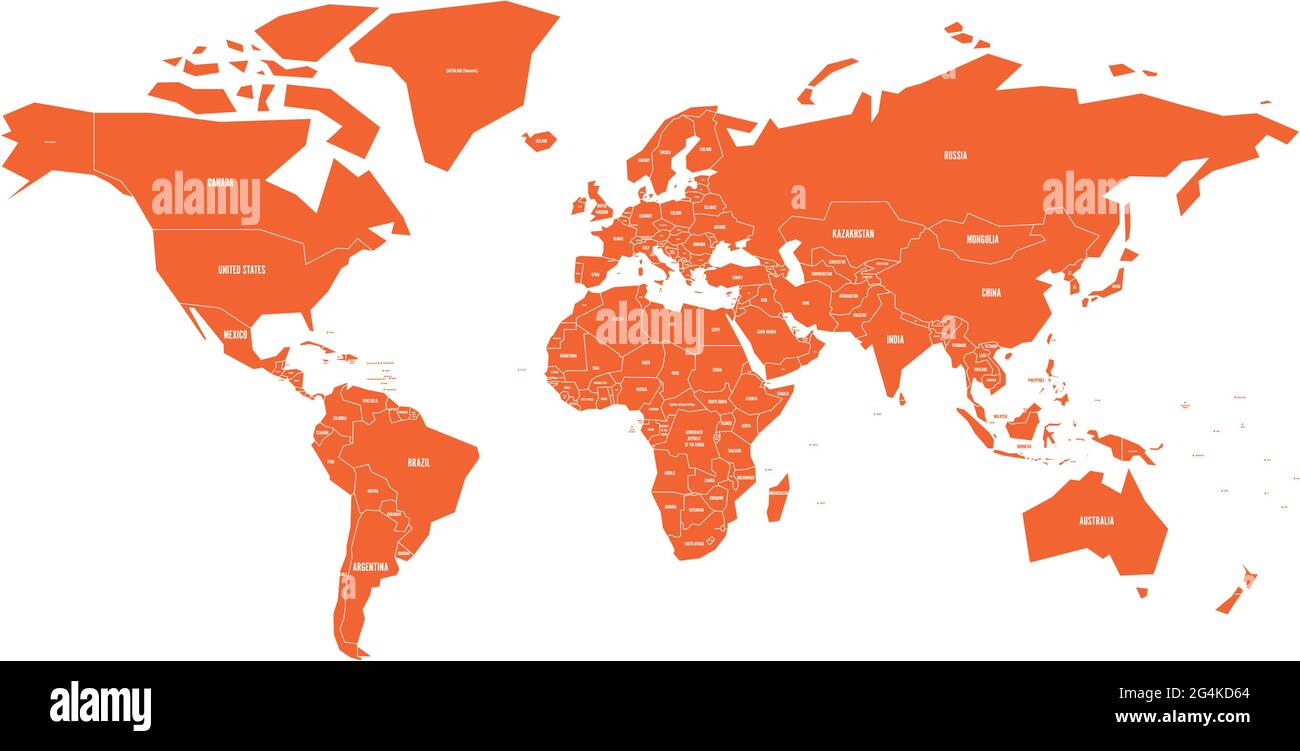 Politial map of World. Simple flat orange vector illustration Stock ...