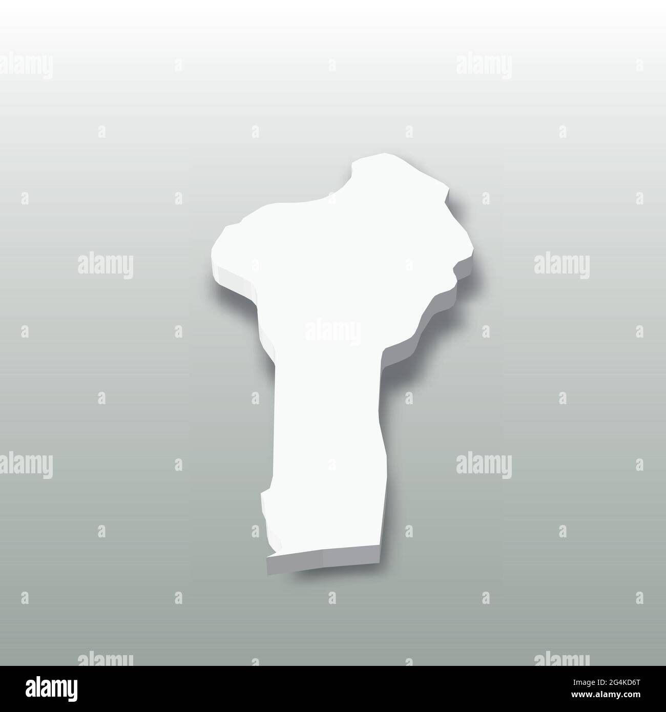 Benin - white 3D silhouette map of country area with dropped shadow on ...