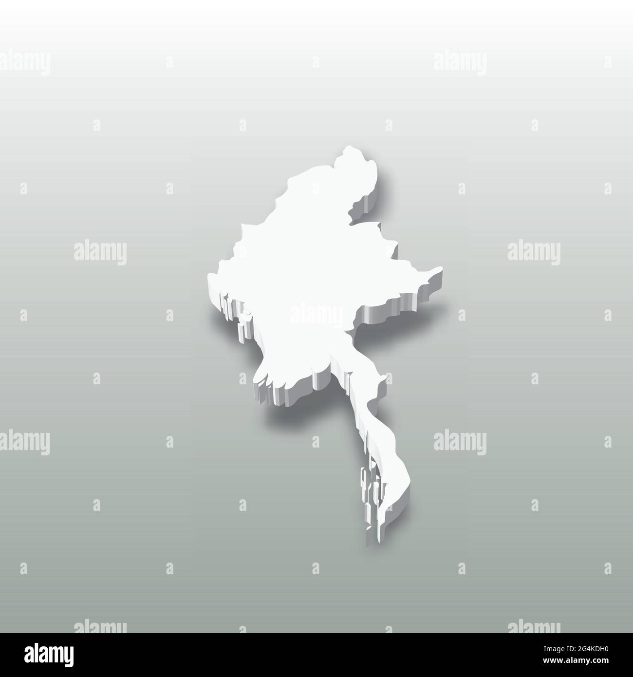 Burma, Myanmar - white 3D silhouette map of country area with dropped ...