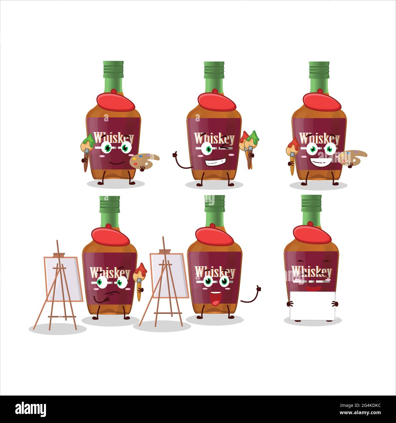 Artistic Artist of whiskey bottle cartoon character painting with a ...
