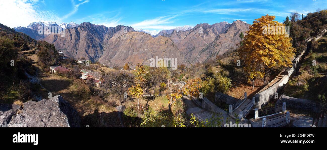 Himalaya, autumnal view from Joshimath town, panoramic view of Indian ...