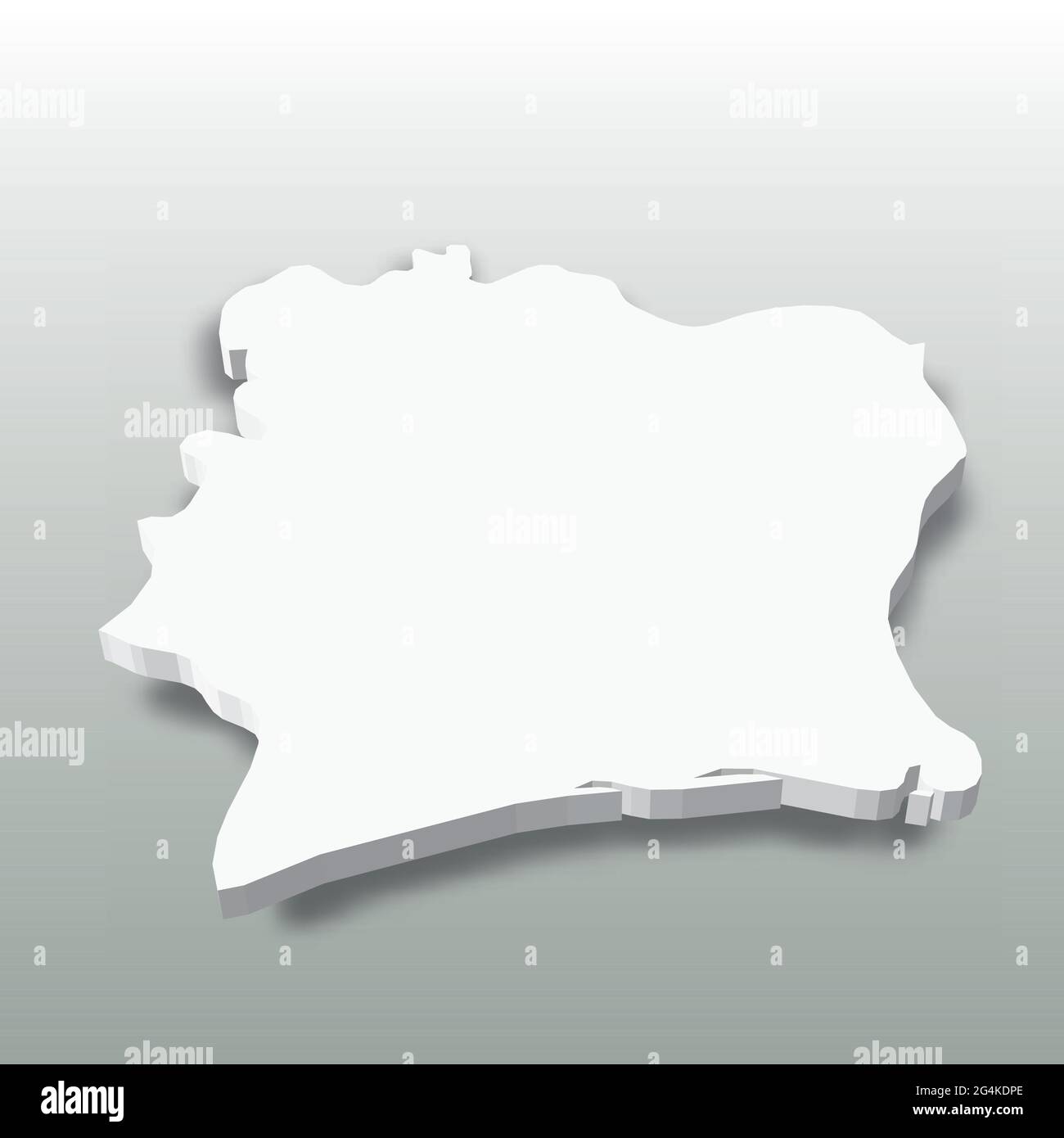 Cote d Ivoire - white 3D silhouette map of country area with dropped ...