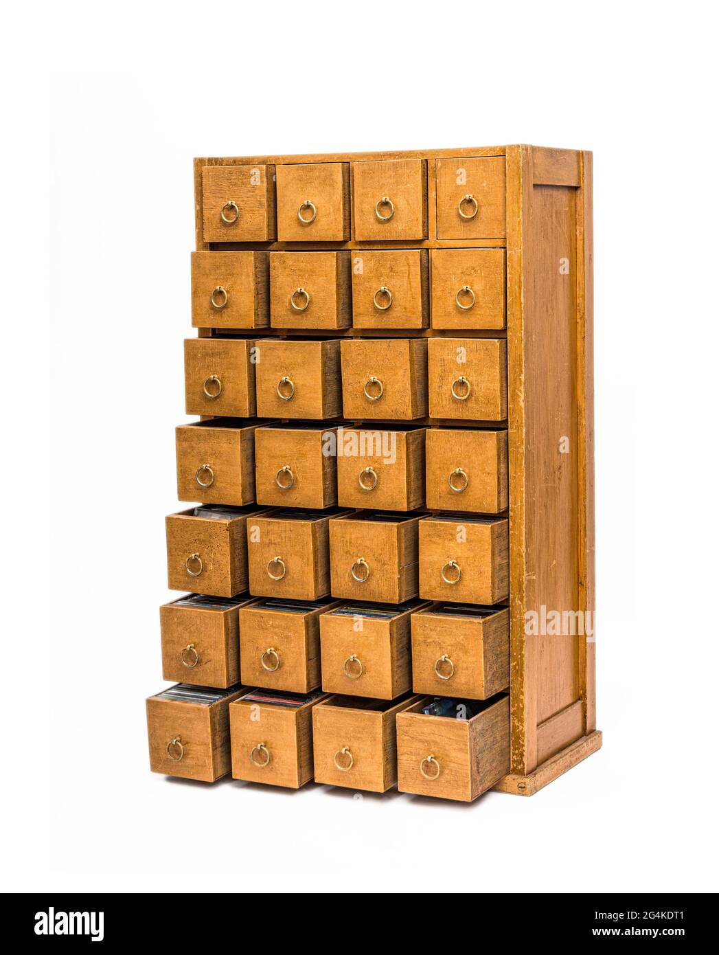 ancient wooden chest with opend drawers isolated Stock Photo - Alamy