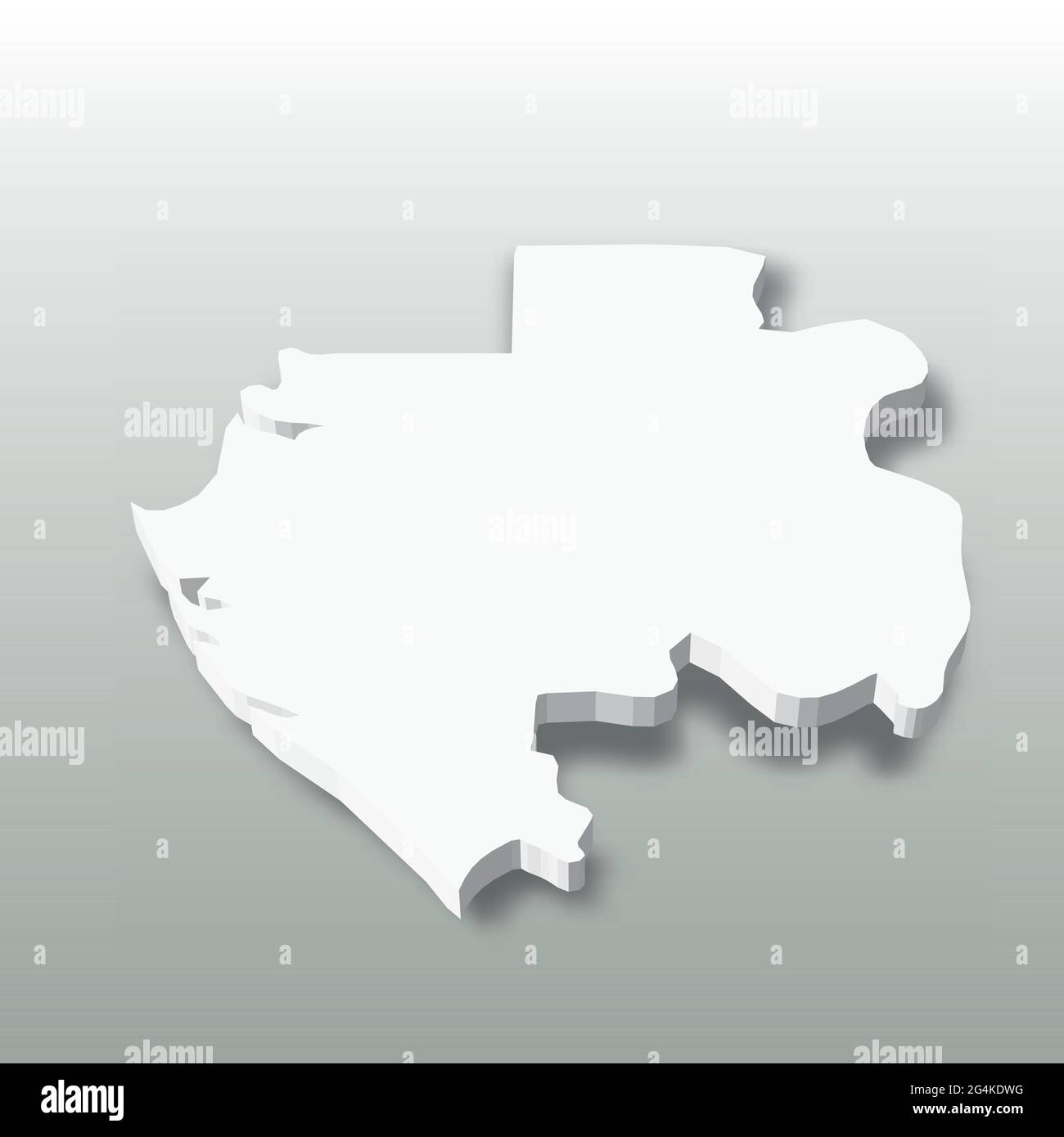 Gabon - white 3D silhouette map of country area with dropped shadow on ...
