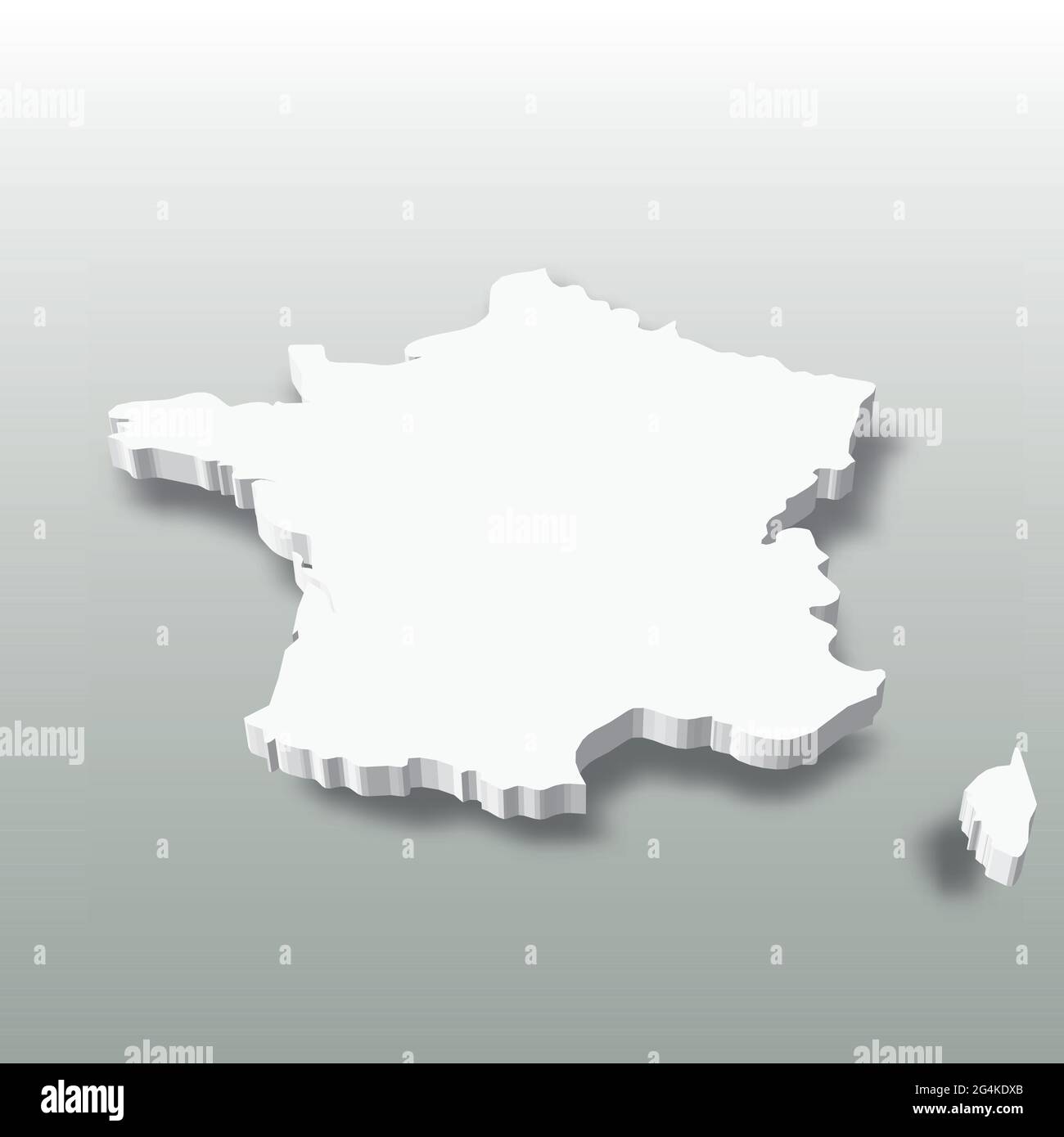 France - white 3D silhouette map of country area with dropped shadow on ...