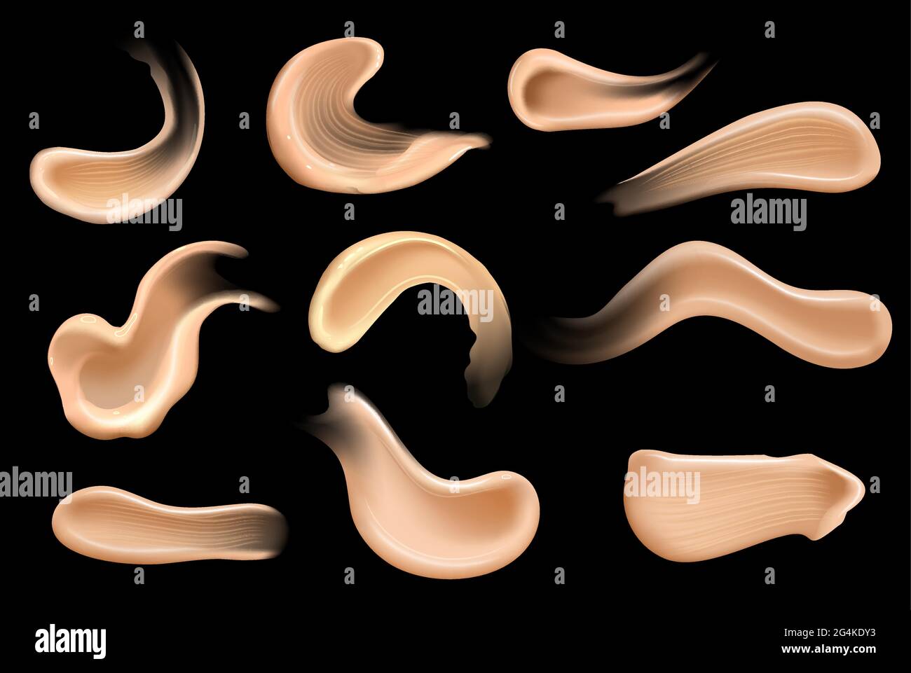 Set of realistic cosmetic cream smears. Skin toner of different body ...