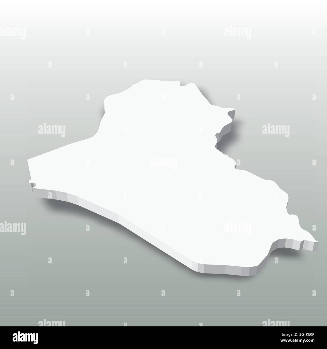 Iraq - white 3D silhouette map of country area with dropped shadow on ...