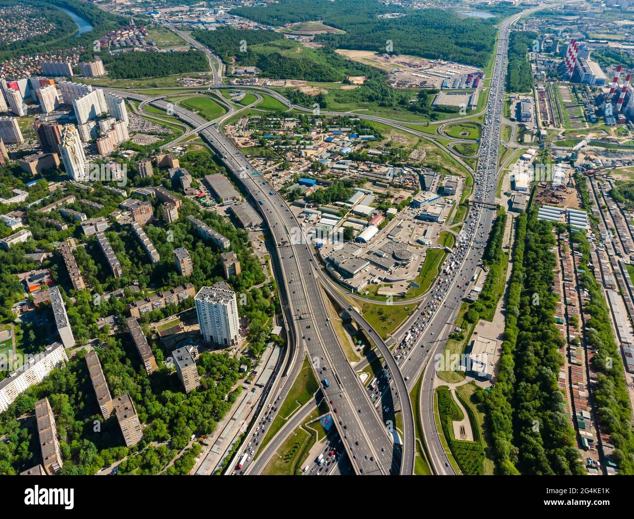 Busy multilevel junction in summer in outskirts Stock Photo - Alamy