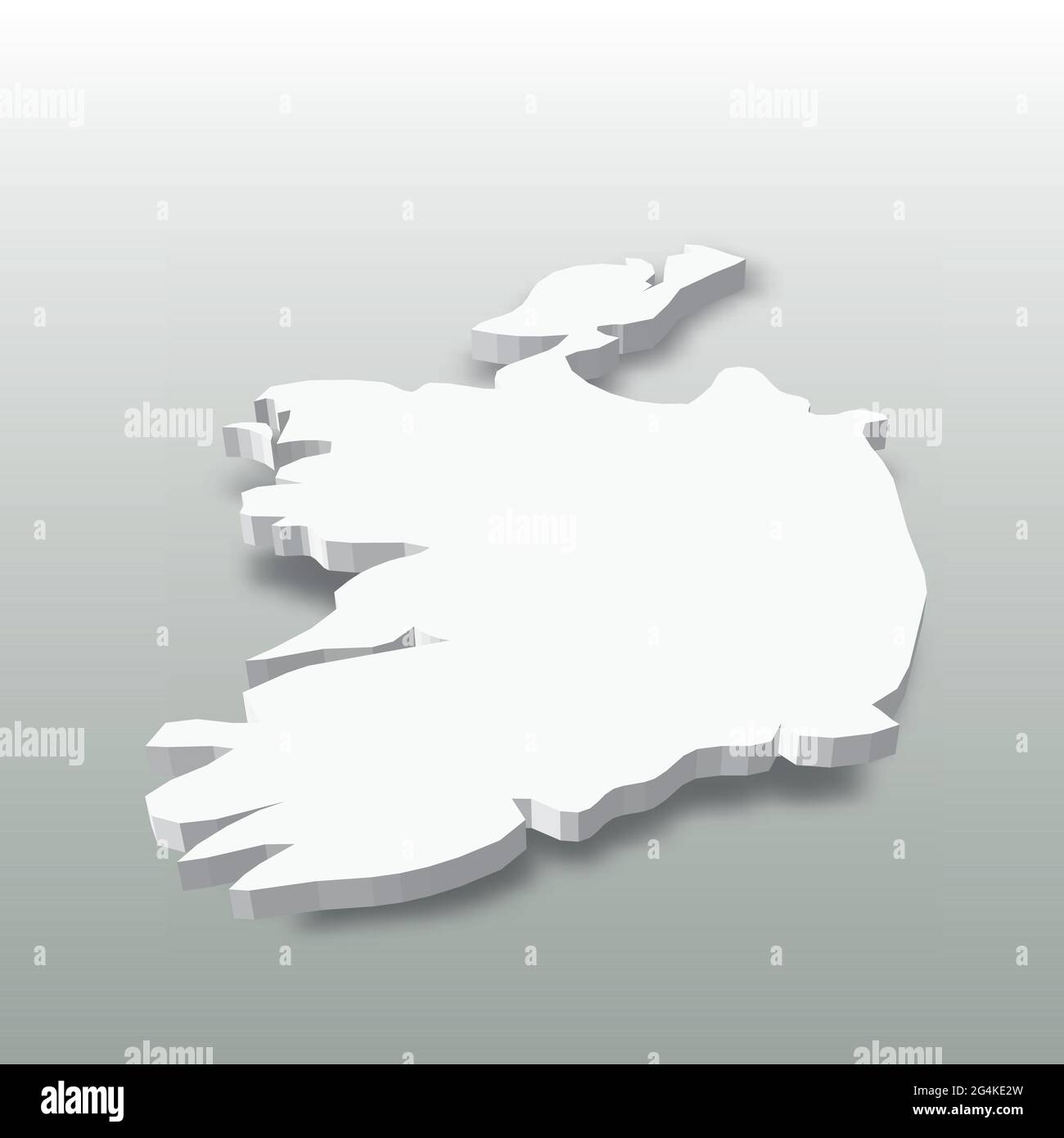 Ireland - white 3D silhouette map of country area with dropped shadow ...