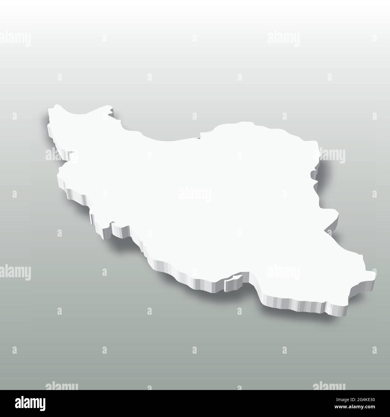 Iran - white 3D silhouette map of country area with dropped shadow on ...