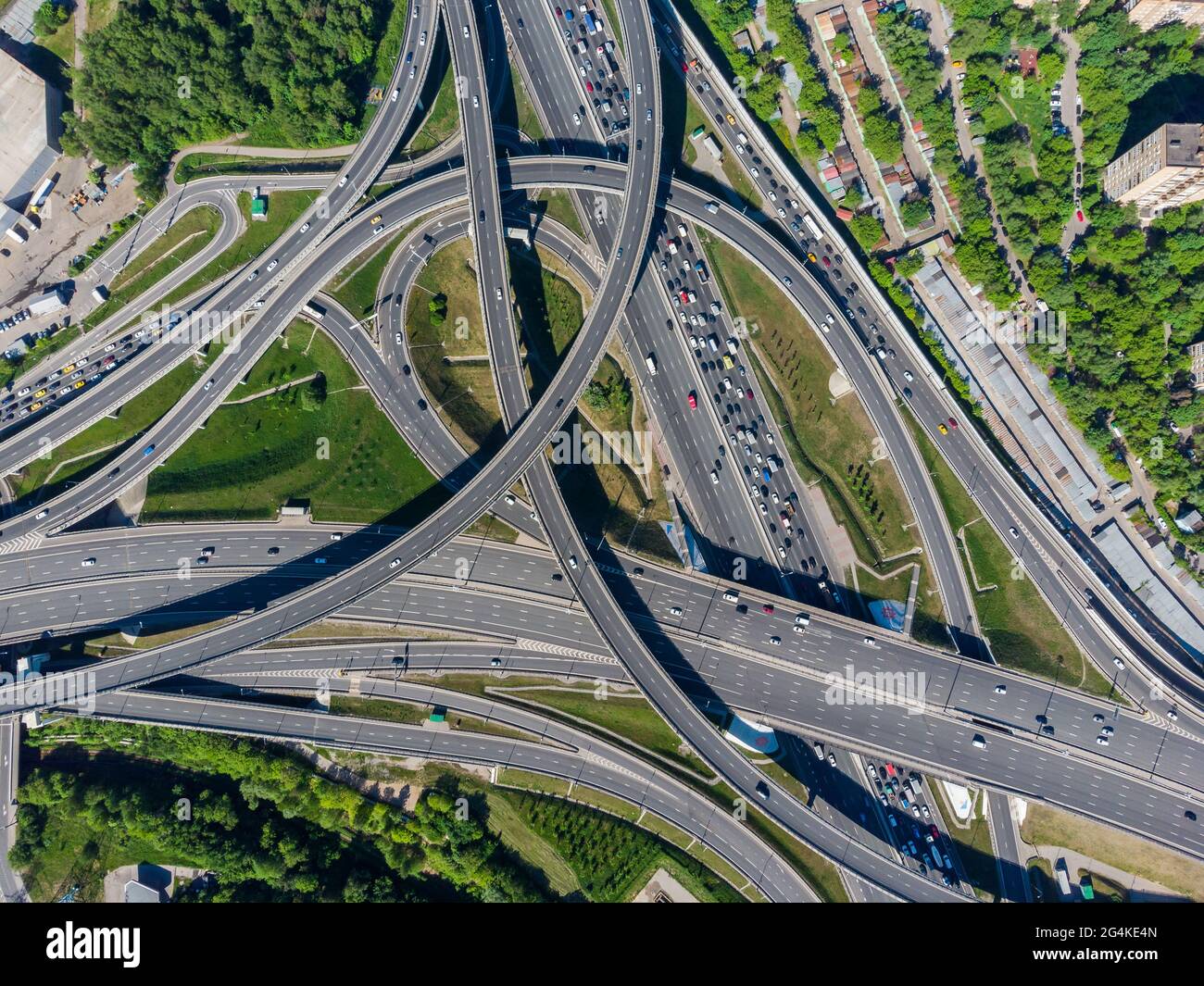 Busy multilevel junction in summer in outskirts Stock Photo - Alamy