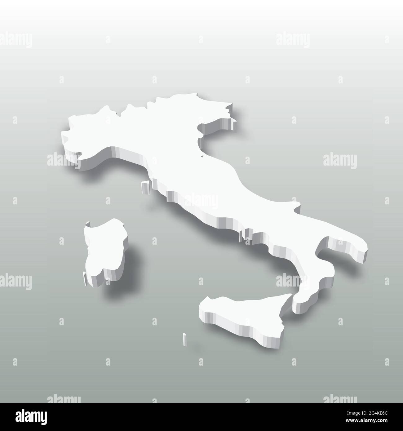 Italy - white 3D silhouette map of country area with dropped shadow on ...