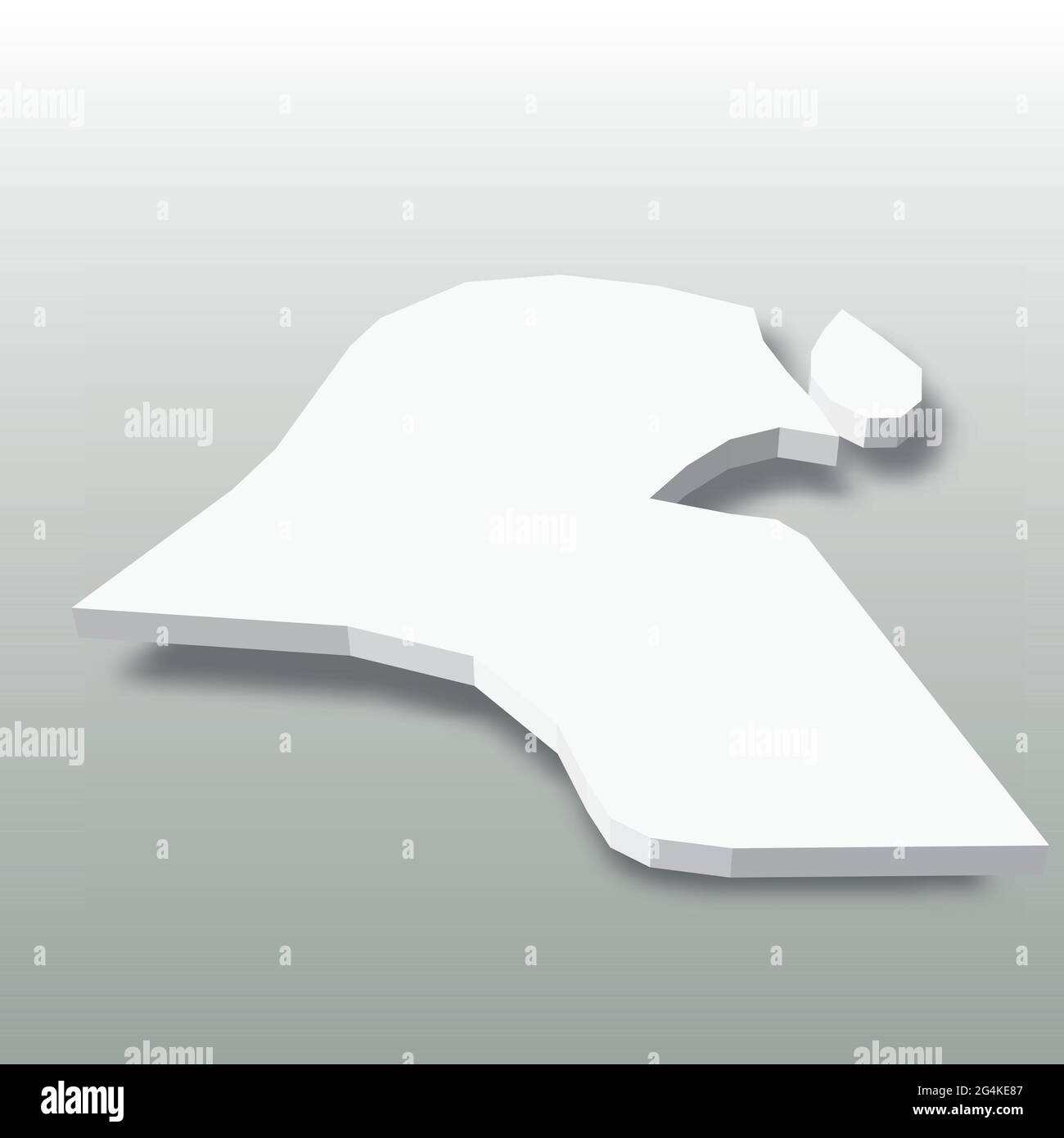 Kuwait - white 3D silhouette map of country area with dropped shadow on ...