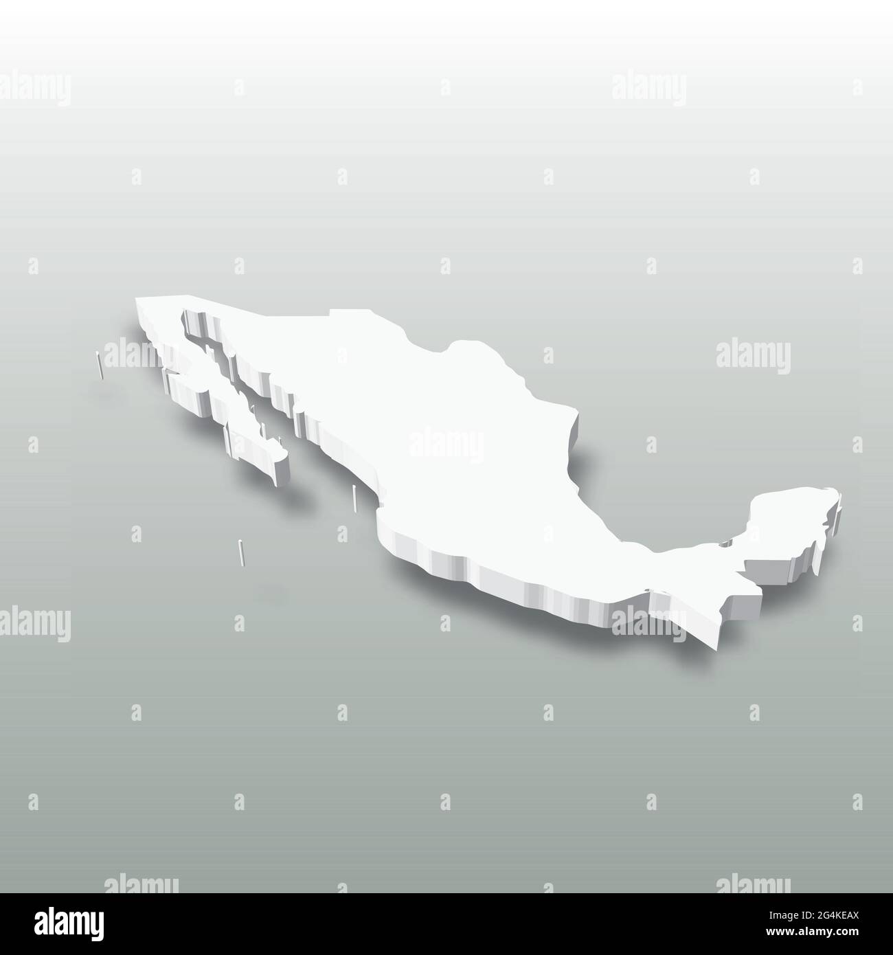 Mexico - white 3D silhouette map of country area with dropped shadow on ...