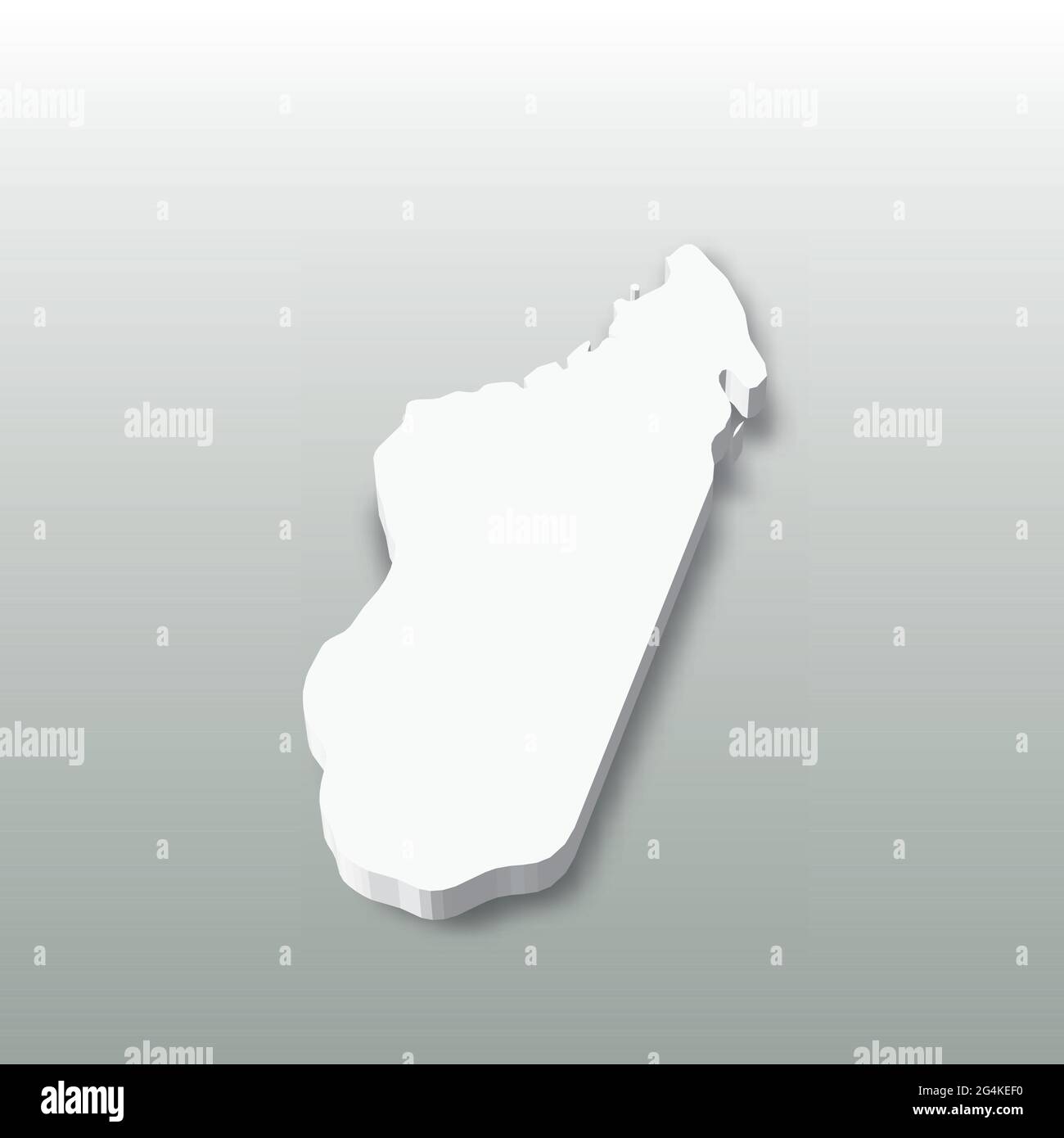 Madagascar - white 3D silhouette map of country area with dropped ...